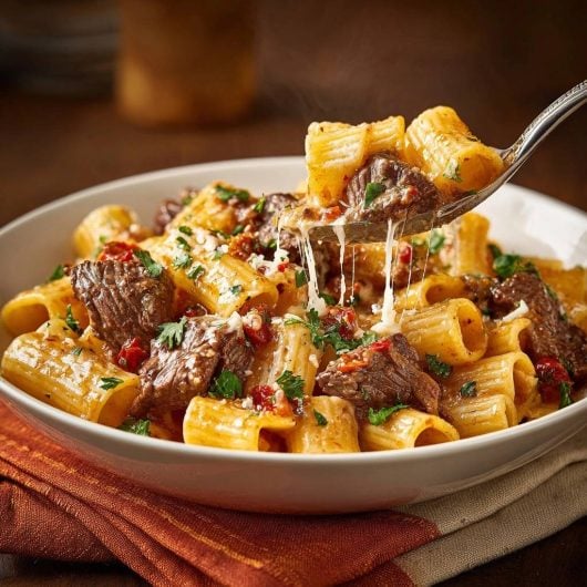Cheesy Beef Rigatoni with Tender Beef Chunks - Plot Twist Recipes